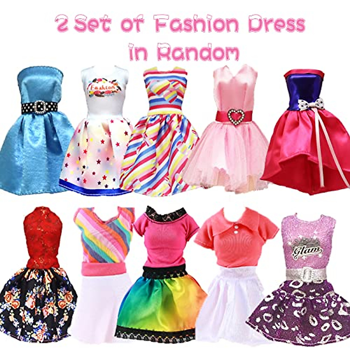 28 PCS Handmade Doll Clothes and Accessories for Barbie Including 1 Fashion Dress 2 Party Dress 3 Outfits Tops and Pants 10 Pair of Shoes 12 Accessories in Random for 11.5 Inch Dolls