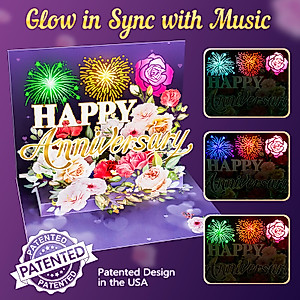 FITMITE Anniversary Card, Music & Light Pop up Valentine's Card with Fireworks Flowers Gifts for Him Her Husband Wife Couple-Purple