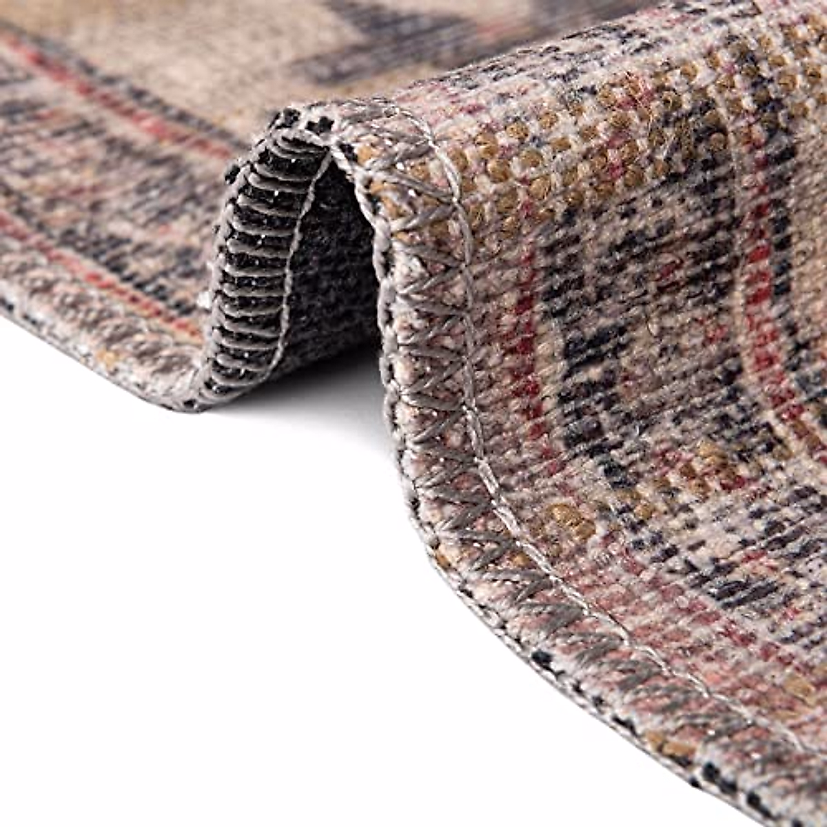 Rugs.com Nostalgia Washable Collection Rug – 2' 7 x 12' Runner Beige Pink Flatweave Perfect for Hallways, Entryways