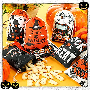 24 Pieces Halloween Party Favor Bag with Drawstring 4 x 6 Inch Canvas Treat Bag Halloween Candy Bag Goodie Bags for Birthday Halloween Party Supplies, 6 Styles