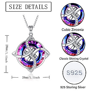 ZLILIJAN Celtic Knot Irish Knot Necklace 925 Sterling Silver Good Luck Pendant Blue Circle Crystal Necklace Irish Symbols Gaelic Jewelry Gift for Women (Purple crystal)