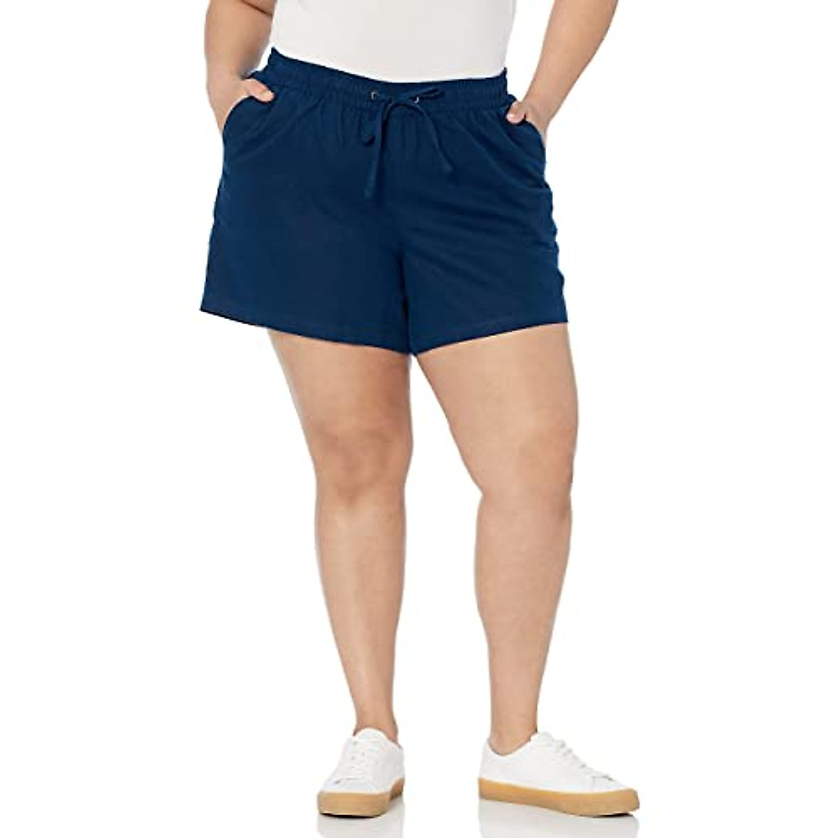 Amazon Essentials Women's 5" Inseam Drawstring Linen Blend Short (Available in Plus Size), Dark Blue, Medium