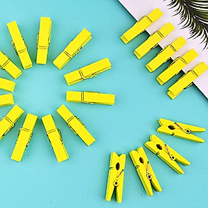 Jdesun 50pcs Photo Wood Clips Natural Wooden Mini Clothespins Paper Peg Pins Clips Laundry Pins for Hanging Clothing Pictures Home Storage Art Craft Display, Yellow