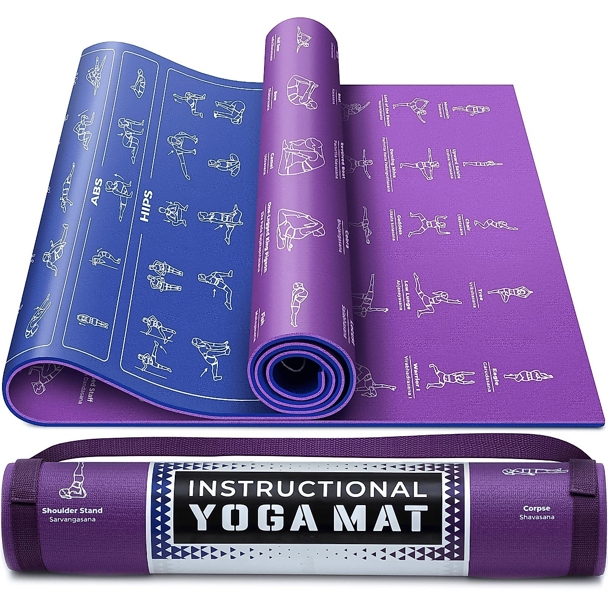 2x Instructional Yoga Mats with Carrying Strap