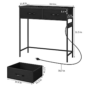 Narrow Console Table with Drawers Black Entryway Table with Storage Shelves Behind Sofa Table with Outlet for Living Room Bedroom Couch Hallway, Black