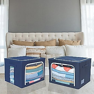 Tasmegol Clothes Storage Bins Box Foldable Stackable Steel Frame Closet Organizer Bags Oxford Cloth Clothing Containers Clear Window for Sweater Bedding