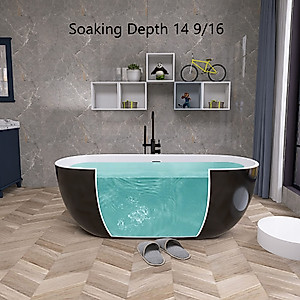 KUIKUI Classic Oval Shape Soaking Bathtub, 55" Acrylic Free Standing Bathtub withe Freestanding, Integrated Slotted Overflow,Pop-up Drain, Anti-clogging Black