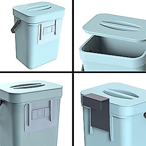 Frcctre 2 Pack Plastic Waste Bin, 3L/0.8 Gal Wall Mounted Garbage Can, Small Compost Bin with Lid for Kitchen Cabinet Door, Counter Top, Under Sink, Bedroom, Bathroom, White+Blue