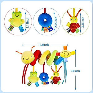 Baby Crib Hanging Rattles Toys - Infant Baby Worm Crib Bed Around Rattle Bell Cartoon Insect Spiral Hanging Toy with Ringing Bell for Infants Bed Stroller Car Seat Bar for Babies Boys and Girls