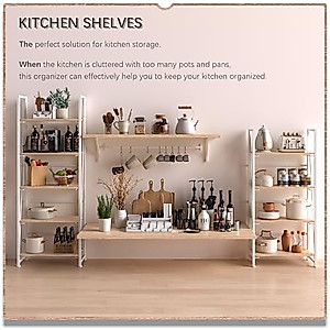 4NM No-Assembly Folding Bookshelf Storage Shelves 5 Tiers Vintage Bookcase Standing Racks Study Organizer Home Office (Natural and White)