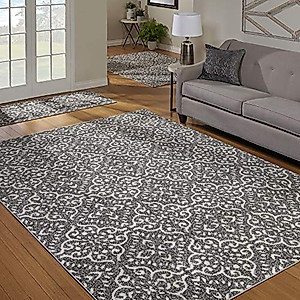 Gertmenian Area Rug 3 Piece Sets Non-Shedding Soft Modern Contemporary Carpet pc Living Room Dining Entryway Bedroom Runner Rugs Gift Set, 2x6 5x7 8x10 Large, Brown Abstract Floral, 81741