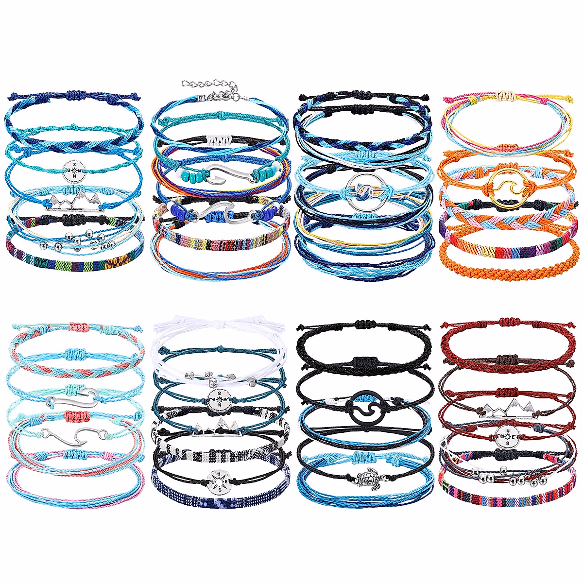 Cindeer 43 Pcs Summer Beach Bracelets for Women Adjustable Friendship Surfer Bracelets Anklets Multilayer String Rope Jewelry Bulk(Vintage)