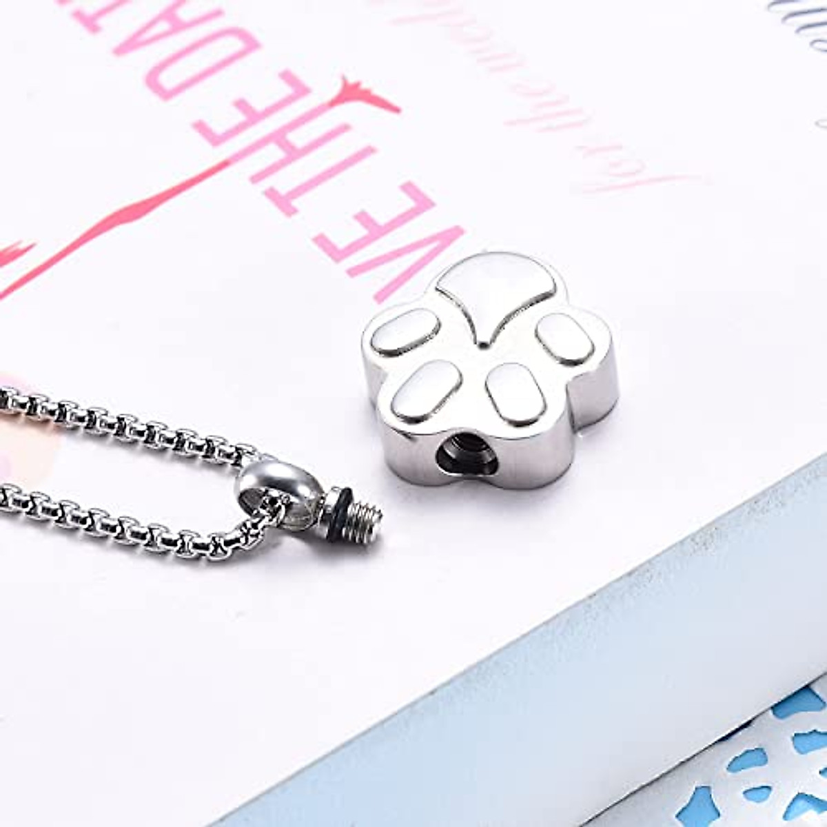 ADENLA Free Engrave Pet's Name - Dog Paw Stainless Steel Cremation Urn Necklace for Ashes Keepsake Memorial Jewelry,1