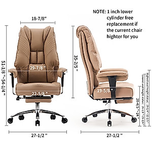 EXCEBET Big and Tall Office Chair 400lbs Wide Seat, Leather High Back Executive Office Chair with Foot Rest, Ergonomic Office Chair Lumbar Support for Lower Back Pain Relief (Brown)