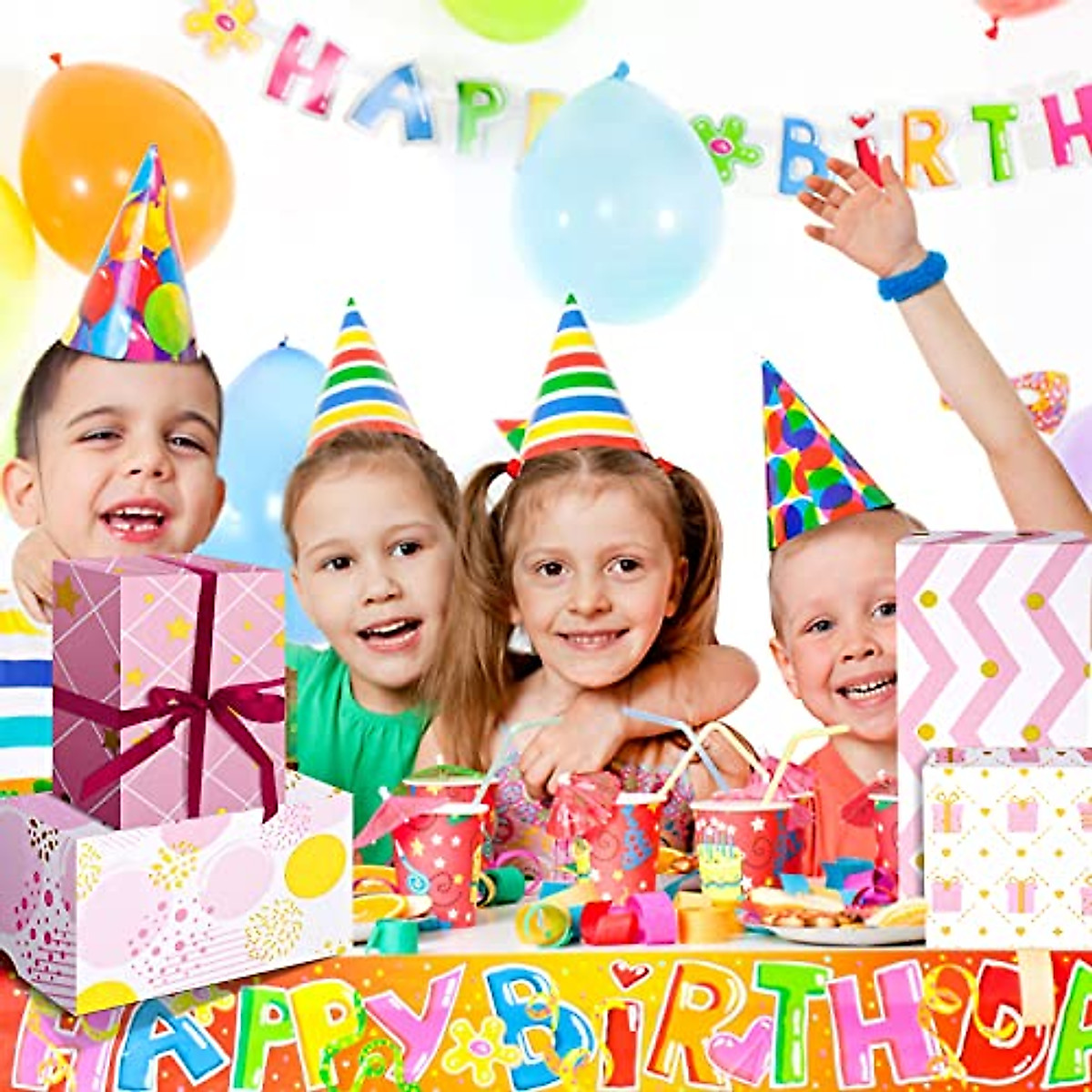 Abeillo 6 Sheets Birthday Wrapping Paper Pink Wrapping Paper Gift for Girls Pretty Light Pink Wrapping Paper Set Included Stickers and Ribbon, 20 x 28inch Birthday Gift Wrap