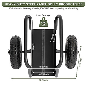 Yeeoy Heavy Duty Panel Dolly, Slab Dolly with Handle, 10" Solid Rubber Tires Wheels,1000LBS Load Capacity All Terrain Moving Cart for Heavy Drywall Sheet & Material Handling