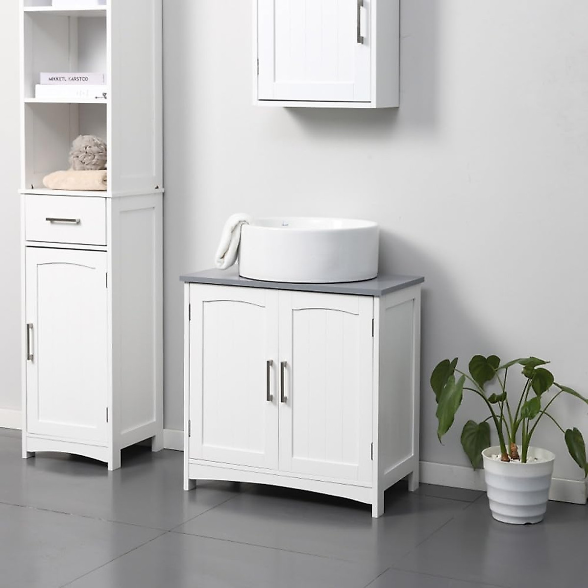 Light Grey Top Pedestal Sink Storage Cabinet, Under Sink Cabinet, Pedestal Sink Storage Bathroom Vanity Cabinet with U-Shape and Adjustable Internal Shelf, 23.5" W x 13" D x 23.5" H