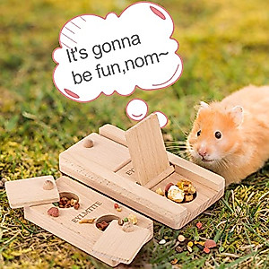 Wooden Pet Hamster Enrichment Toys Interactive Hide Treats Foraging Puzzle for Hamster, Guinea Pig, Pet Rats, Bunny Rabbit and Chinchilla Toys