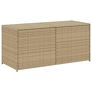 GOLINPEILO 74.8 Gal Outdoor Storage Box, Patio Rattan Deck Box, Wicker Storage Bin Deck Box, Poly Rattan Patio Storage Chest with Hinged Lid for Cushions, Pillows, 47.2"x19.7"x22" Mix Beige