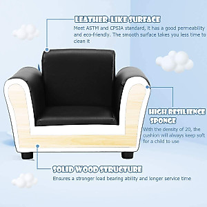 GLACER Kids Sofa w/Footstool, Toddler Mini Couch w/PVC Leather, Ergonomic Armrest & Backrest, 100 LBS Load-Bearing, Upholstered Children Sofa for Boys Girls (Black)