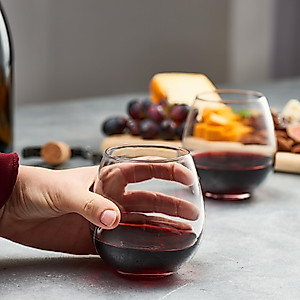 GLING [15 oz Stemless Wine Glasses Set of 4, Wine Glass Cups for Red or White Wine - These Crystal Tumblers are Great for Wedding, Birthdays, and All Occasions