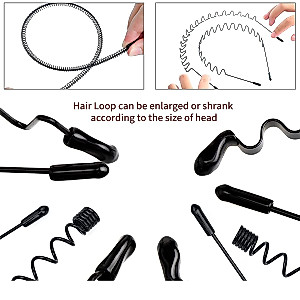 90s Japanese Wavy Hairbands, Unisex Elastic Non-Slip Metal Hair Hoops, 6 Pack