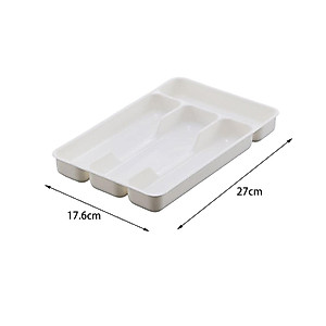 Milageto Cutlery Tray Multifunction Fittings with 4 Compartments Organizer Cutlery Storage Box for Flatware Silverware Stationery Kitchen Drawer , White