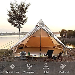 Baralir Outdoor Camping Tent Oxford Bell Tent Safari Tents Yurt Tent for Family with Cool Ventilation Mosquito Net Doors & Windows, Also Great for Winter with Zipper Full Closed