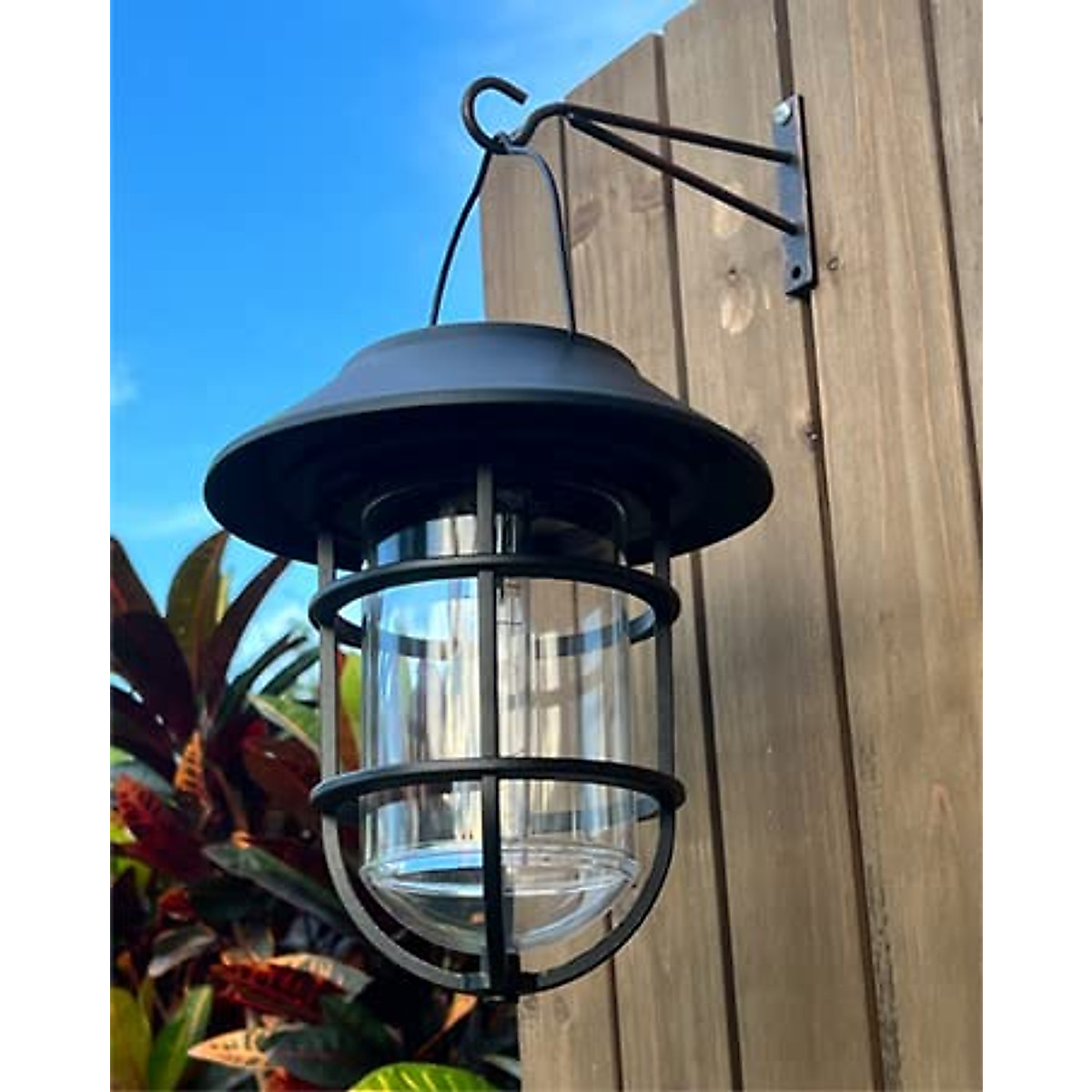Icerona Solar Lantern Hanging Solar Lights, Metal Waterproof Solar Lights Outdoor with Hooks, 2 Pack Garden Lights Outdoor Decorative for Patio Porch Yard Fence