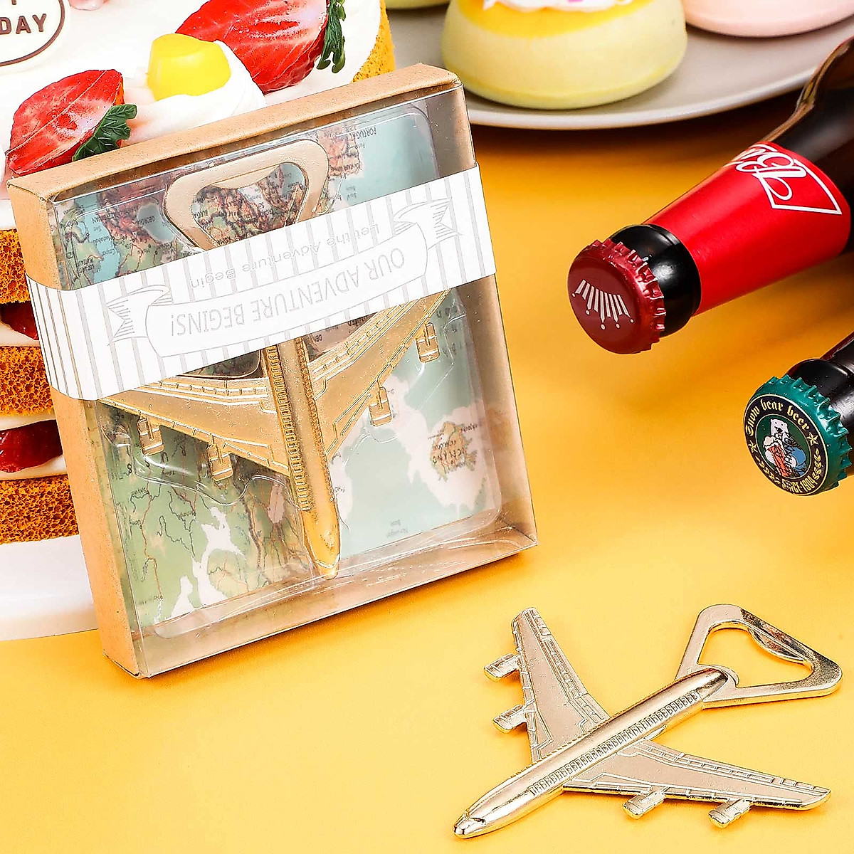 50 Pieces Airplane Bottle Opener with Box Wedding Party Favors Bulk Baby Shower Aviation for Pilot Travel Beer Bottle Opener Favors Guests Birthday Decorations (Classic Style)