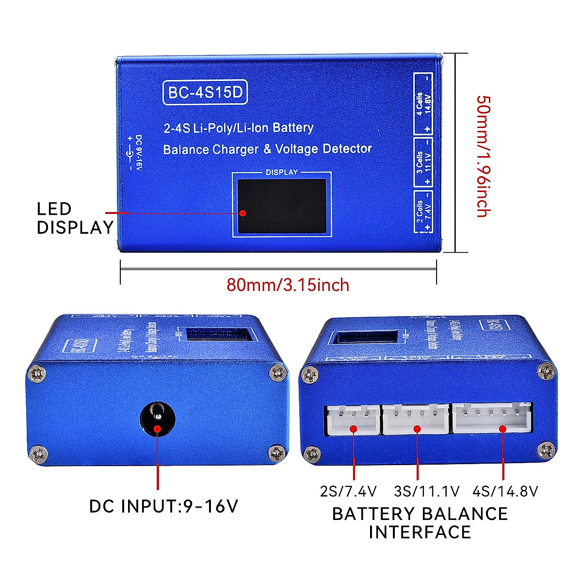 Airsoft Battery Charger- Lipo/Li-Ion Balance Smart Charger for 11.1V 7.4V 14.8V 2S 3S 4S Battery with Battery Checker for Airsoft Gun Gel Ball Blaster Splat Ball Gun & RC Hobby