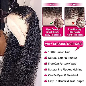 Water Wave Lace Front Wigs Human Hair Wigs for Black Women 13x4 Transparent Lace Frontal Wig Water Wave Wig Human Hair Glueless Wig Pre Plucked with Baby Hair 150% Density Curly Lace Front Wig Human Hair Wet and Wavy Wigs Natural Color 30 Inch