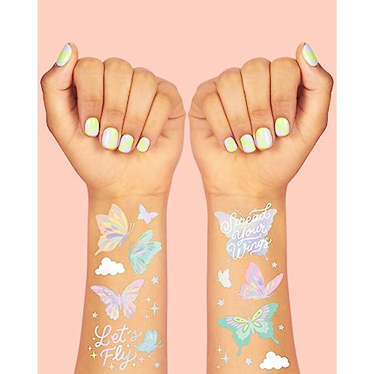 xo, Fetti Pastel Butterfly Temporary Tattoos - 70 Foil Styles | Rainbow Fairy Birthday Party Decorations, Monarchs, Heart Favors, Flowers, Garden Arts and Crafts, Baby Shower Decor