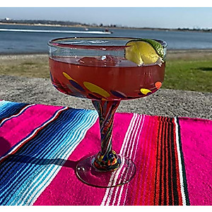 Mexican Hand Blown Glass – Set of 4 Hand Blown Margarita Glasses Confetti Carmen (16 oz)