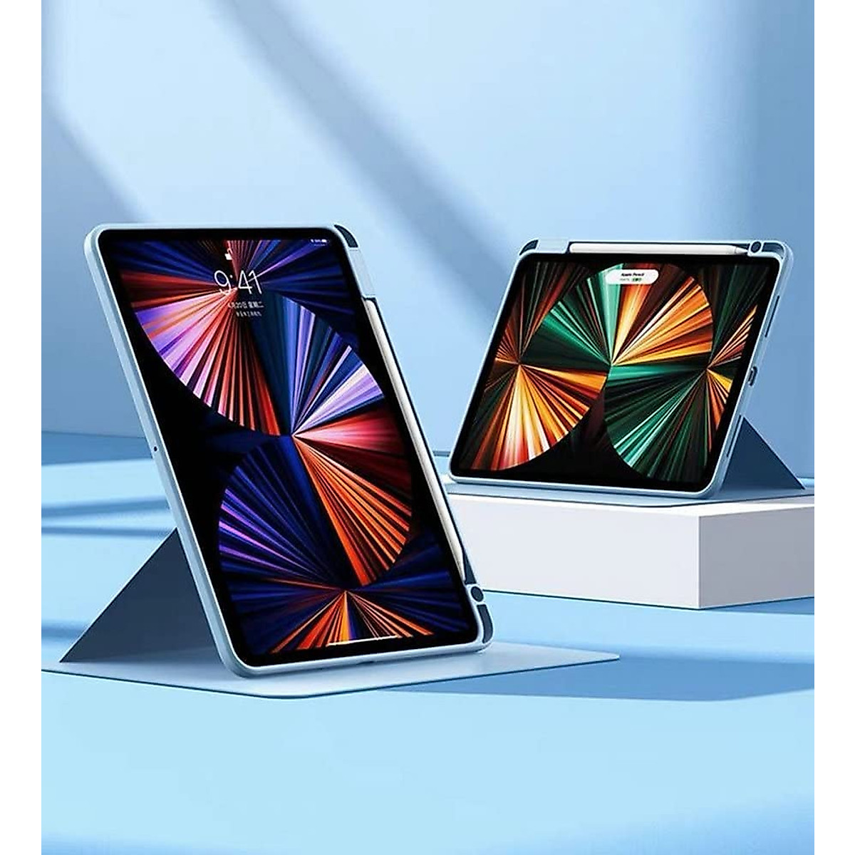 Rotating Case for iPad Mini 6 (iPad Mini 6th Generation 8.3 Inch) - [Built-in Pencil Holder] 360 Degree Rotate Stand Cover, Clear Transparent Back Shell (iPad Mini 6(8.3 inch), Sky Blue)