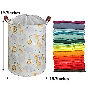 HIYAGON Baby Laundry Basket,Kids Hamper with Drawstring Cover,Cute Toy Storage Bin Nursery Hamper Safari Room Decor for Home(Baby hamper)