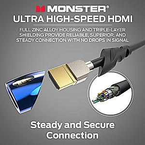Monster 8K HDMI Cable Ultra High-Speed Cobalt 2.1 Cable - 48Gbps with eARC, 8K at 60Hz for Superior Video and Sound Quality – HDMI Cables for PS5, Apple TV, Roku, Smart TV, Xbox Series X and S – 4FT