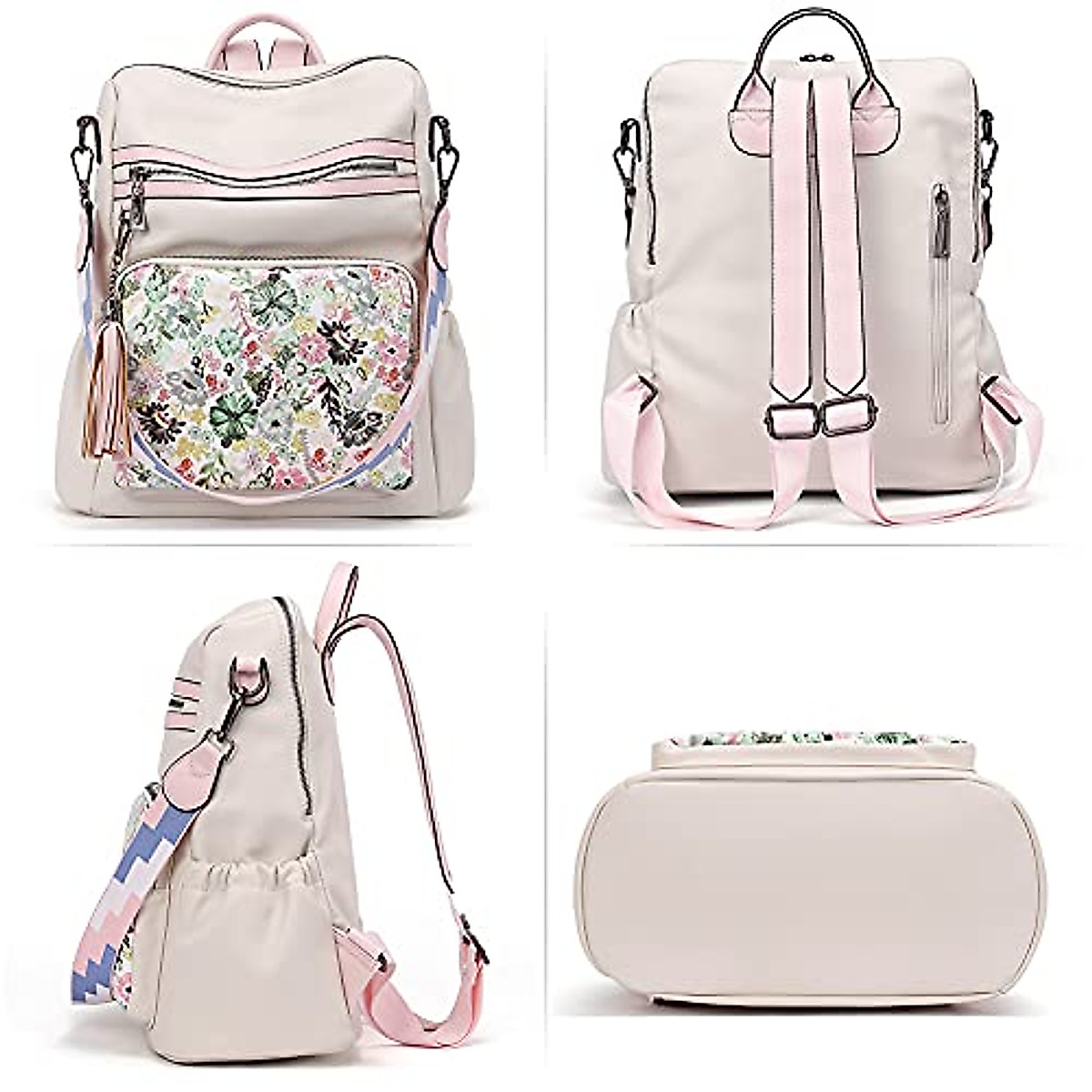 CLUCI Backpack Purse for Women Fashion Leather Designer Travel Large Ladies convertible Shoulder Bags with Tassel White print