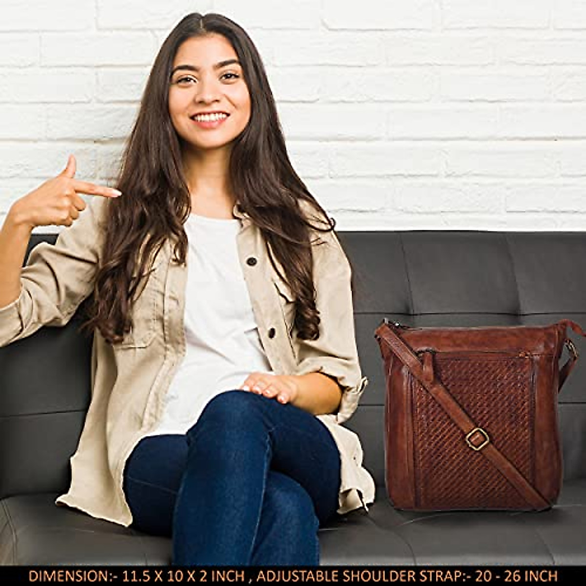 Crossbody Bags For Women-Real Handmade Leather Vintage Adjustable Shoulder Sling Bags Cognac Medium