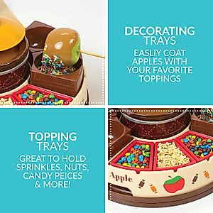 Nostalgia CCA5 Lazy Susan Chocolate & Caramel Apple Party with Heated Fondue Pot, 25 Sticks, Decorating and Toppings Trays