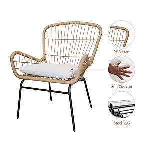 Livavege 3 Piece Patio Furniture Outdoor Wicker Balcony Bistro, Weather Rattan Conversation Chairs Set with Glass Top Table and Soft Cushions for Backyard, Pool, Deck, Garden, Brown