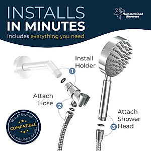 ALL METAL Handheld Shower Head with Hose and Brass Holder- CHROME - 2.5 GPM High Pressure Shower Heads - Hand Shower Head with Adjustable Shower Wand Bracket - 6ft Flexible Extension