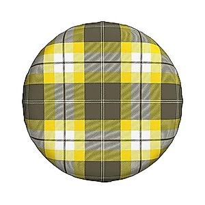 Yellow Gray Black Plaid Print Spare Tire Cover Funny Wheel Covers Waterproof Dust-Proof Wheel Protectors Fit for Trailer SUV Truck Camper 16 Inch