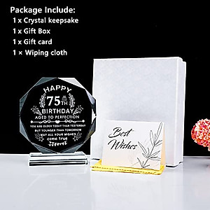 YWHL 75th Birthday Gifts for Women Men Unique 75 Years Old Happy Birthday Gifts for Grandparents Friends Laser Engraving 75th Birthday Glass Plaque Keepsake for Parents Aged to Perfection