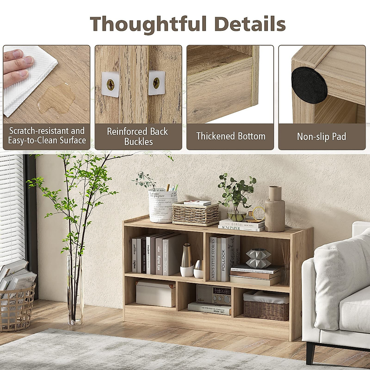 IFANNY Toy Storage Organizer, 2-Tier Kids Bookshelf, 5 Cube Kids' Bookcases, Cabinets & Shelves, Wooden Toy Shelf Organizer, Small Book Shelf for Kids Rooms, Playroom, Classroom, Nursery (Natural)