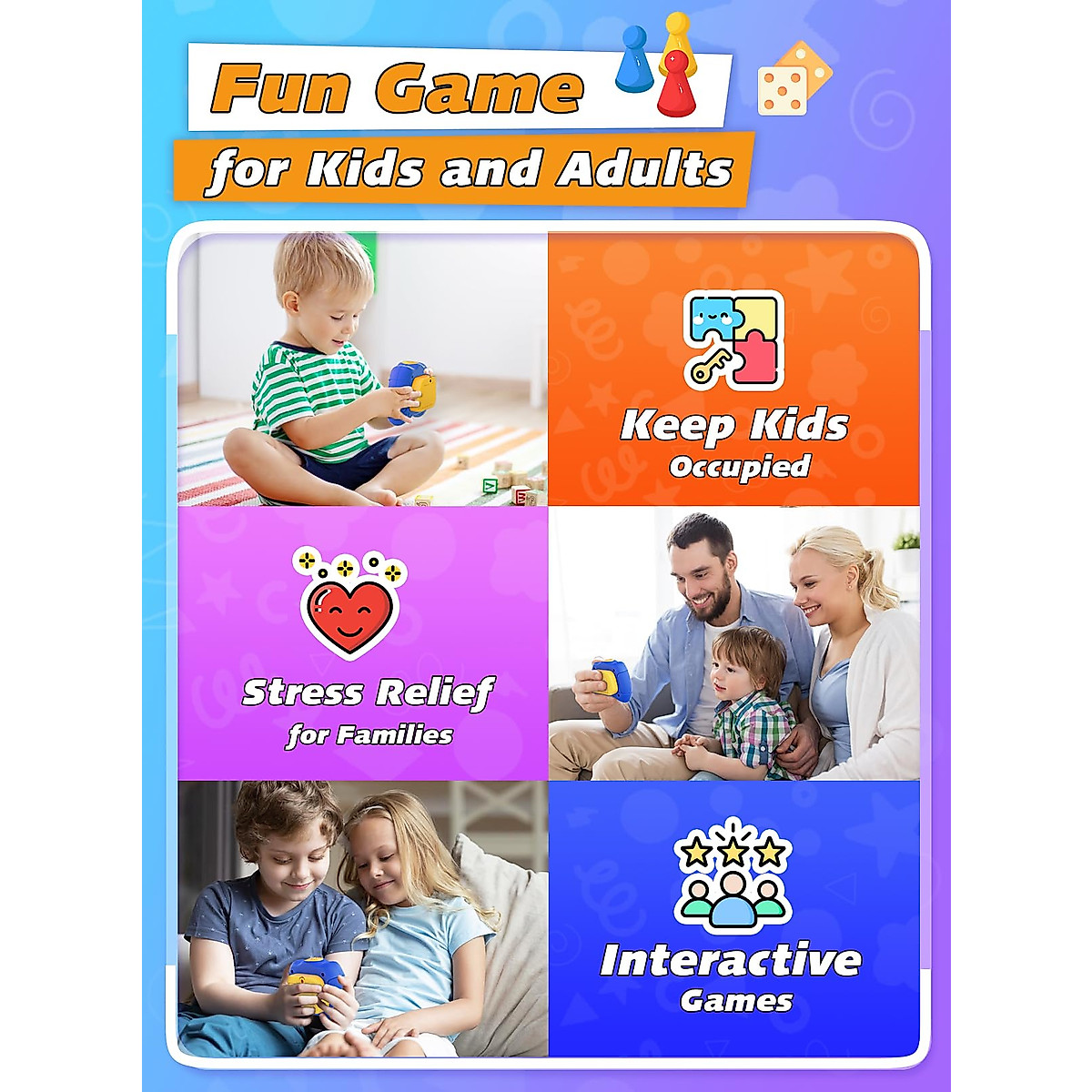 Light Up Bubble Up Fidget Toy, Electronic Quick Push Game Console, Birthday Gifts for 6 7 8 9 10-12 Year Boys and Girls Push Up Stress Toy, Concentration Fast Speed Puzzle Game for Family Party - Blue