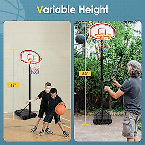 Portable Basketball Hoop, Adjustable Height, 28 inches Backboard Free Standing System w/Wheels Outdoor Indoor Basketball Training for Teenager, Black