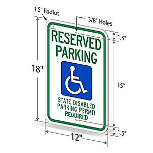 SmartSign - K-1467-EG-12x18-D3 "Reserved Parking - State Disabled Parking Permit Required" Sign | 12" x 18" 3M Engineer Grade Reflective Aluminum Blue/Green on White