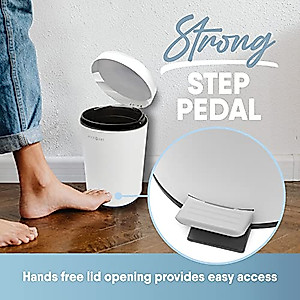 MICRODRY - Round Garbage Can with Slow Close Lid, Rust-Resistant Step Trash Can with Lid and Inner Trash Bin, Trashcan for Your Kitchen or Bathroom, White Garbage Bin with White Lid, 5-Liter Capacity