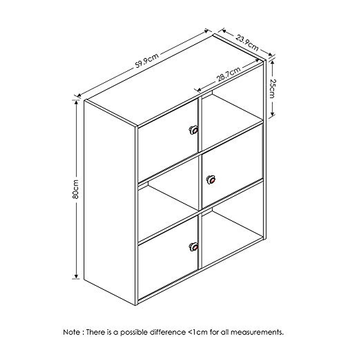 Furinno Pasir 3 Tier Shelf with 3 Door/Round Handle, Steam Beech